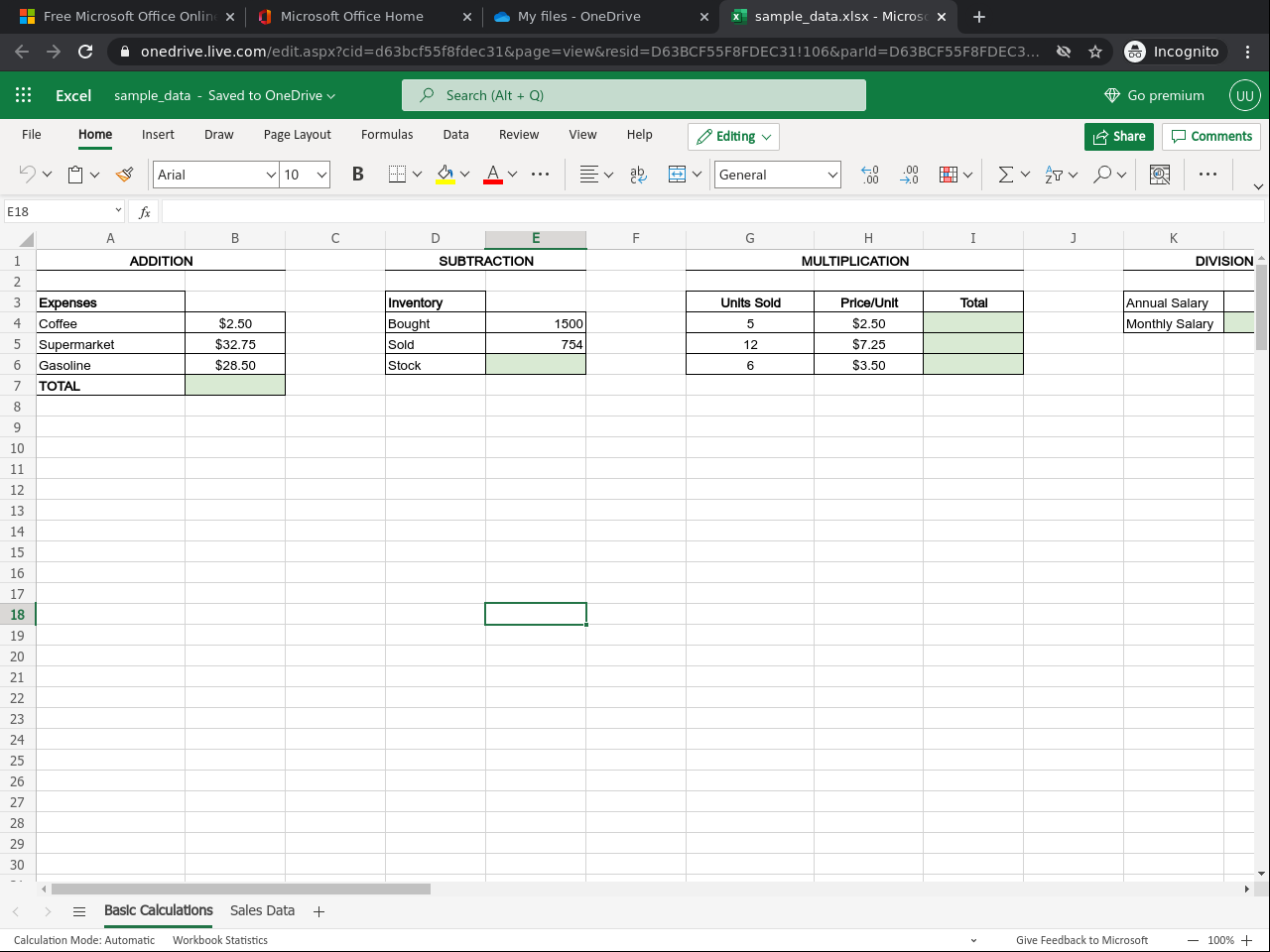Using Basic Formulas and Functions in Microsoft Excel (Short Course ...