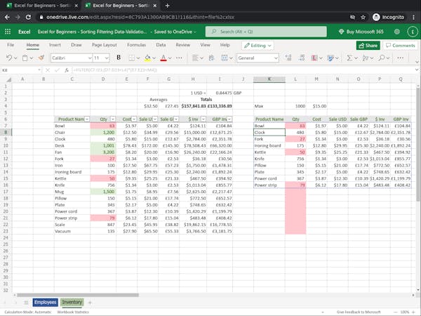 Excel For Beginners Sorting Filtering Data Validation 9460