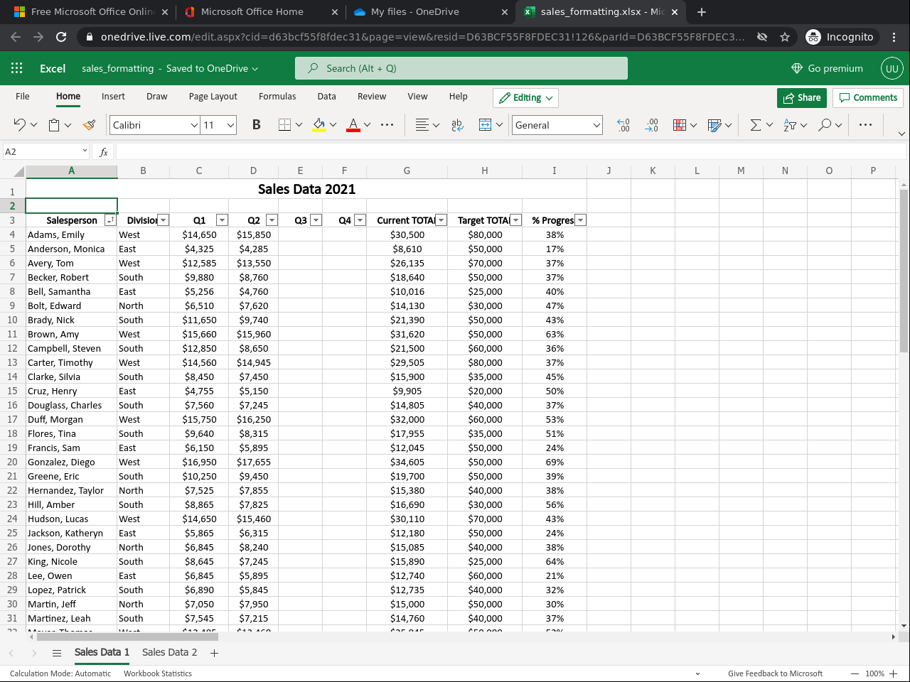 Conditional Formatting, Tables and Charts in Microsoft Excel