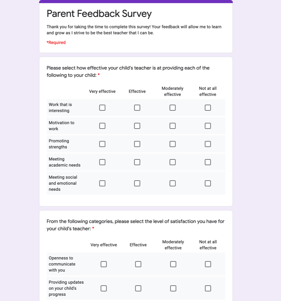Implementing Parent Feedback with Google Forms